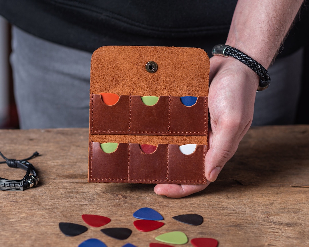 Leather Guitar Pick Holder, Guitar Pick Case, Leather Pick Bag, Gift ...
