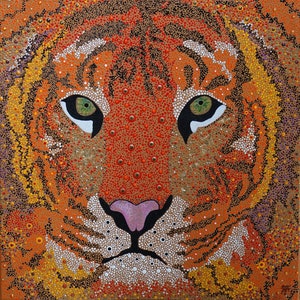 Tiger, Original Acrylic, Painting on Canvas, Dot Painting, 10 X 10 ...