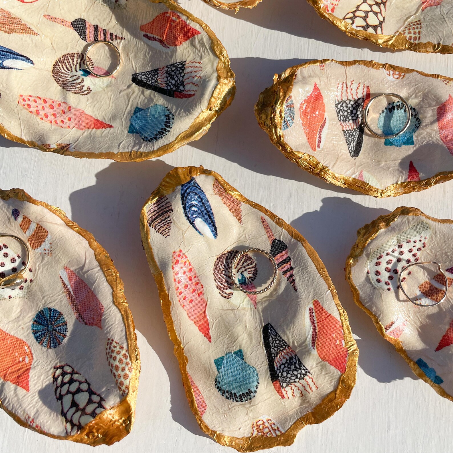 Seashell Printed Upcycled Oyster Shell Ring Dish, Decoupage Trinket ...