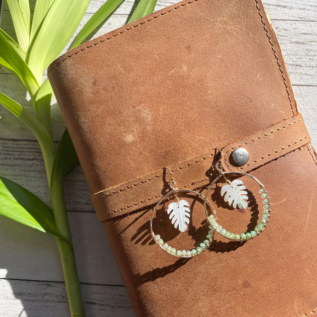 Jade Monstera: Etched Mother of Pearl Monstra and Green Chrysoprase on ...