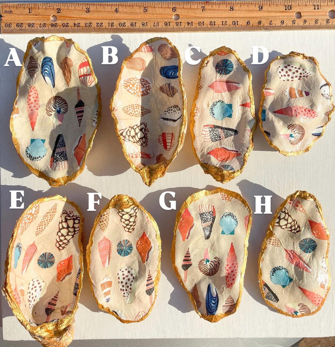 Seashell Printed Upcycled Oyster Shell Ring Dish, Decoupage Trinket ...