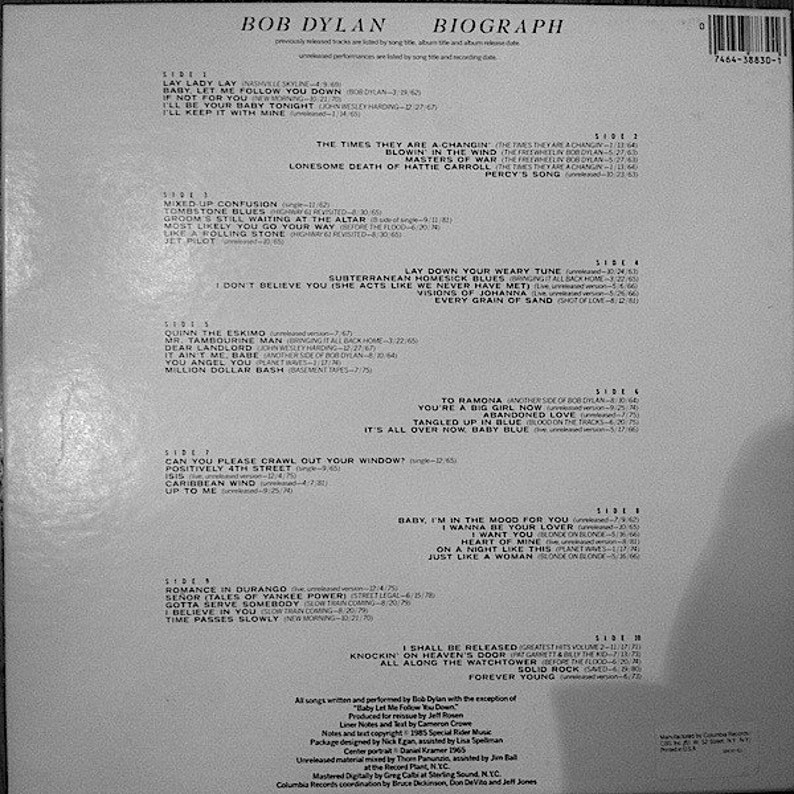 Bob Dylan Biograph 5 Lp Vinyl Record Album Box Set the Band | Etsy