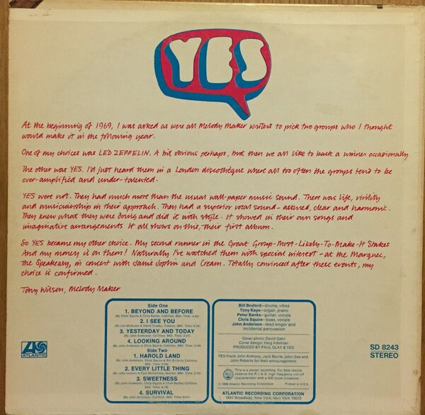 YES Self Titled First Album Original Pressing Vinyl Record Lp WITH ...