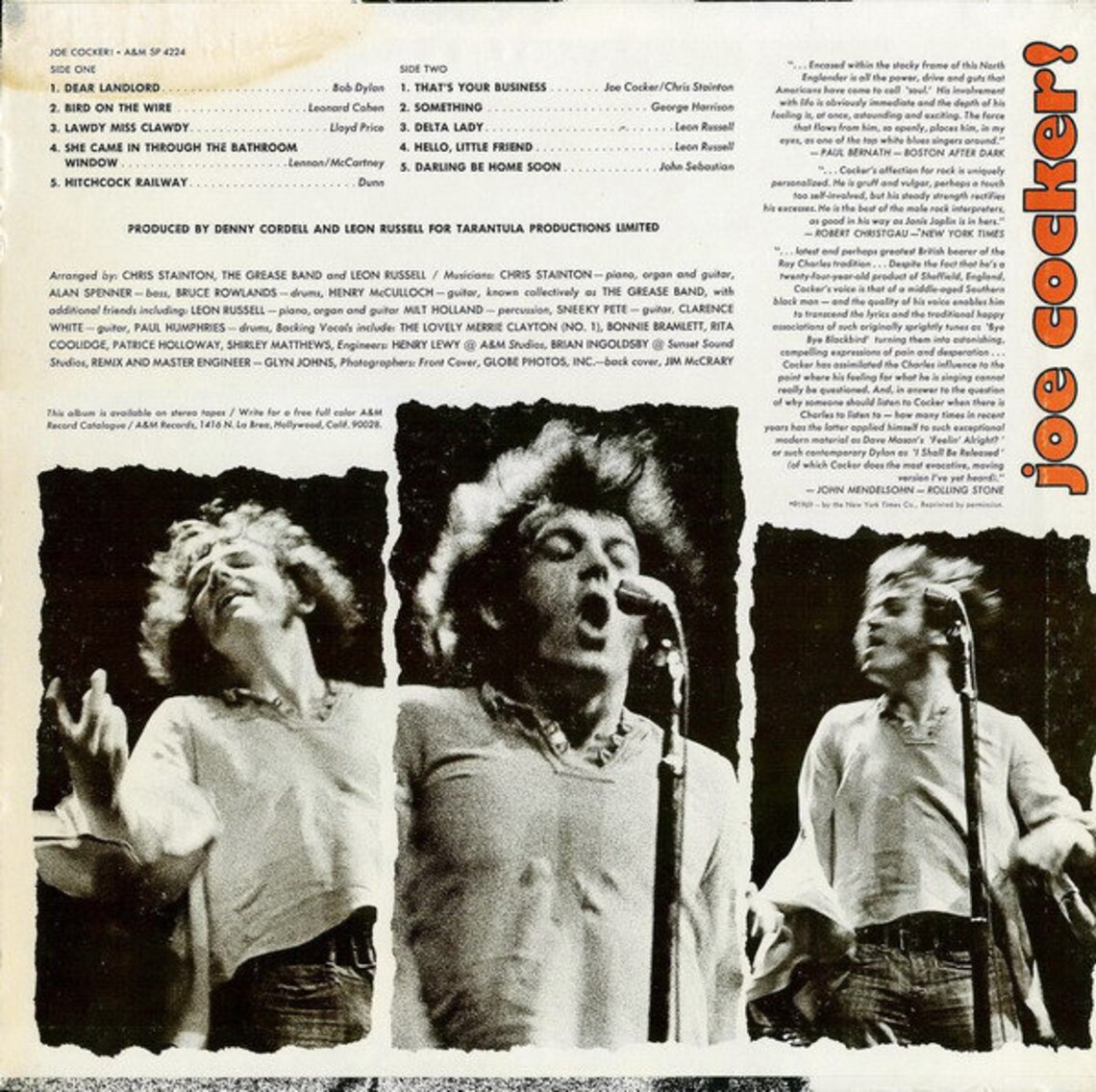 Joe Cocker Self Titled S/T Vinyl Record Album Lp VG- Bob Dylan, Leonard ...