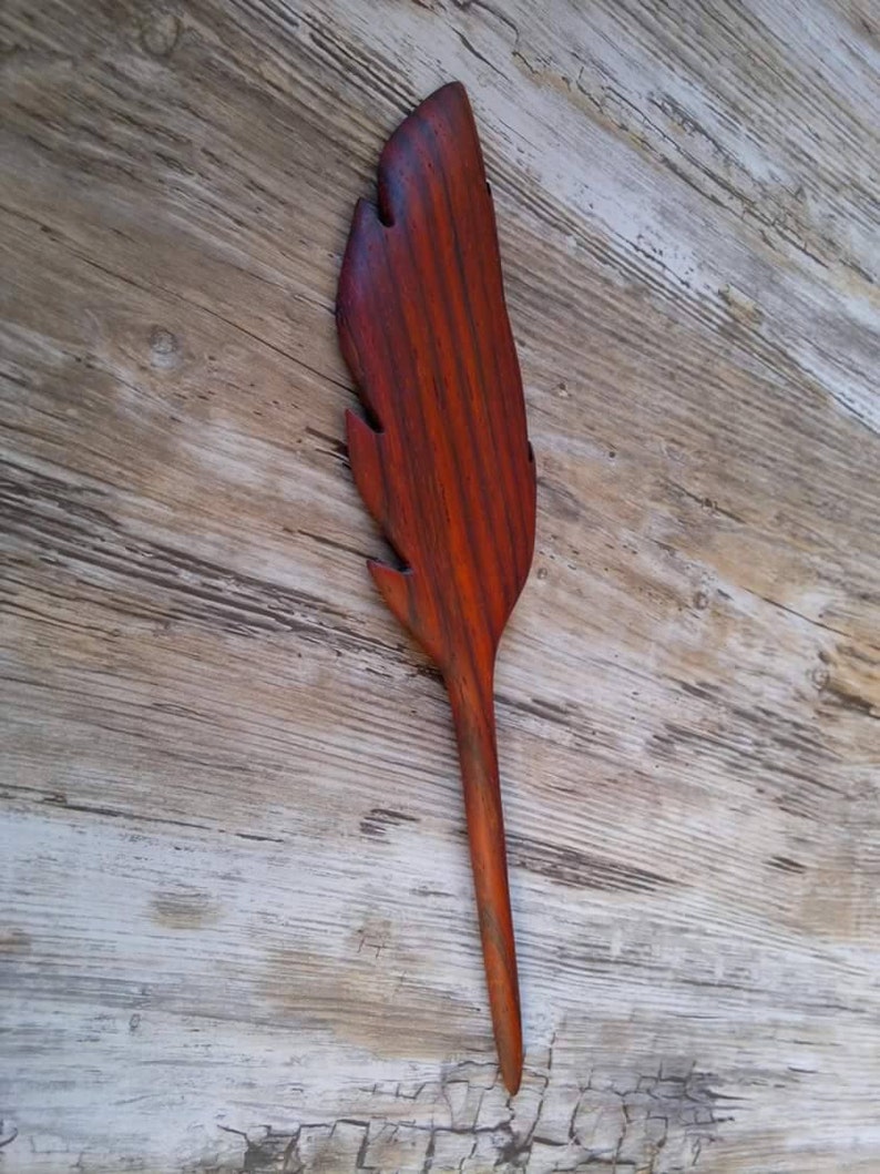 Wooden Hair Stick Feather Carving African Padauk Wooden Hair - Etsy