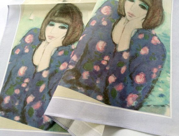 Portrait de Tetsuko Tokyo 1981 Vintage Handkerchief A… - Gem