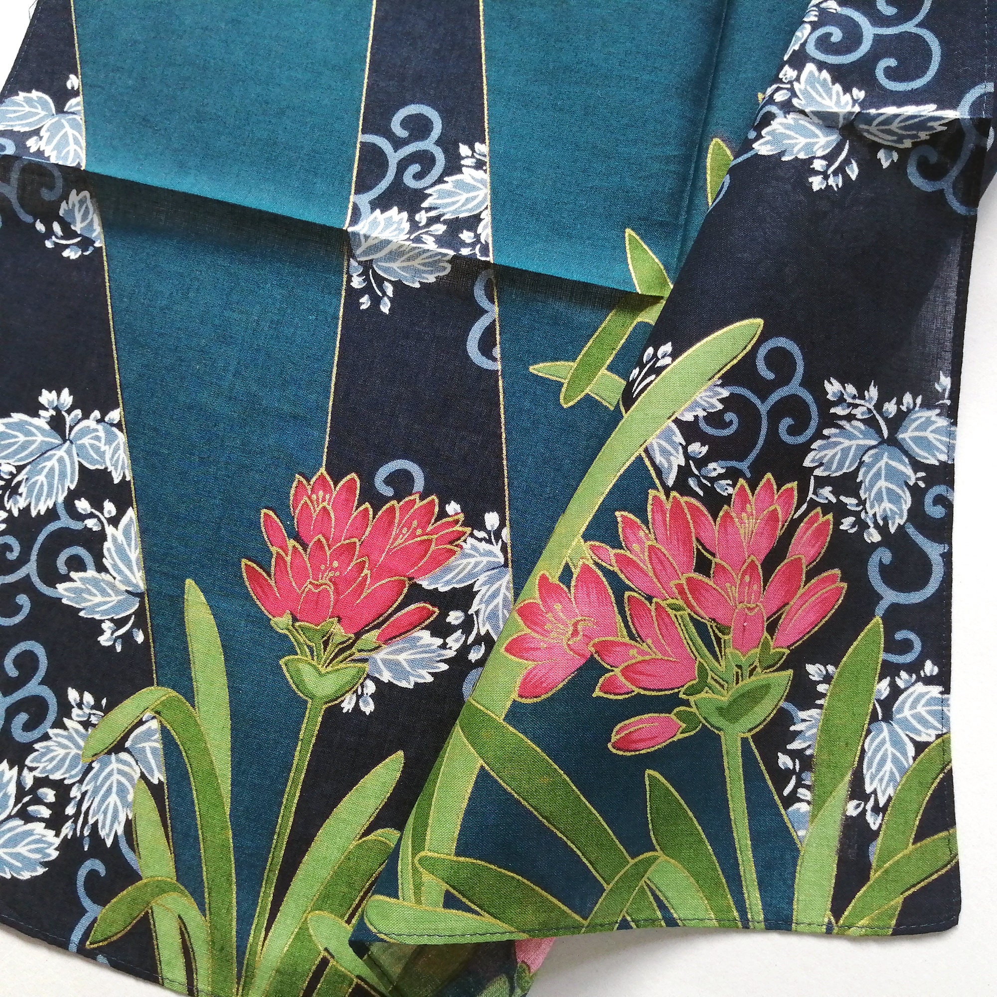 Japanese Vintage Handkerchief Flowers Motif Kimono Pocket 17 X 17 ...
