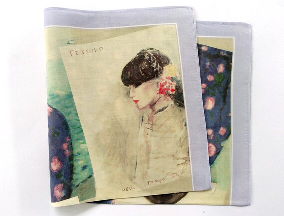 Portrait de Tetsuko Tokyo 1981 Vintage Handkerchief A… - Gem