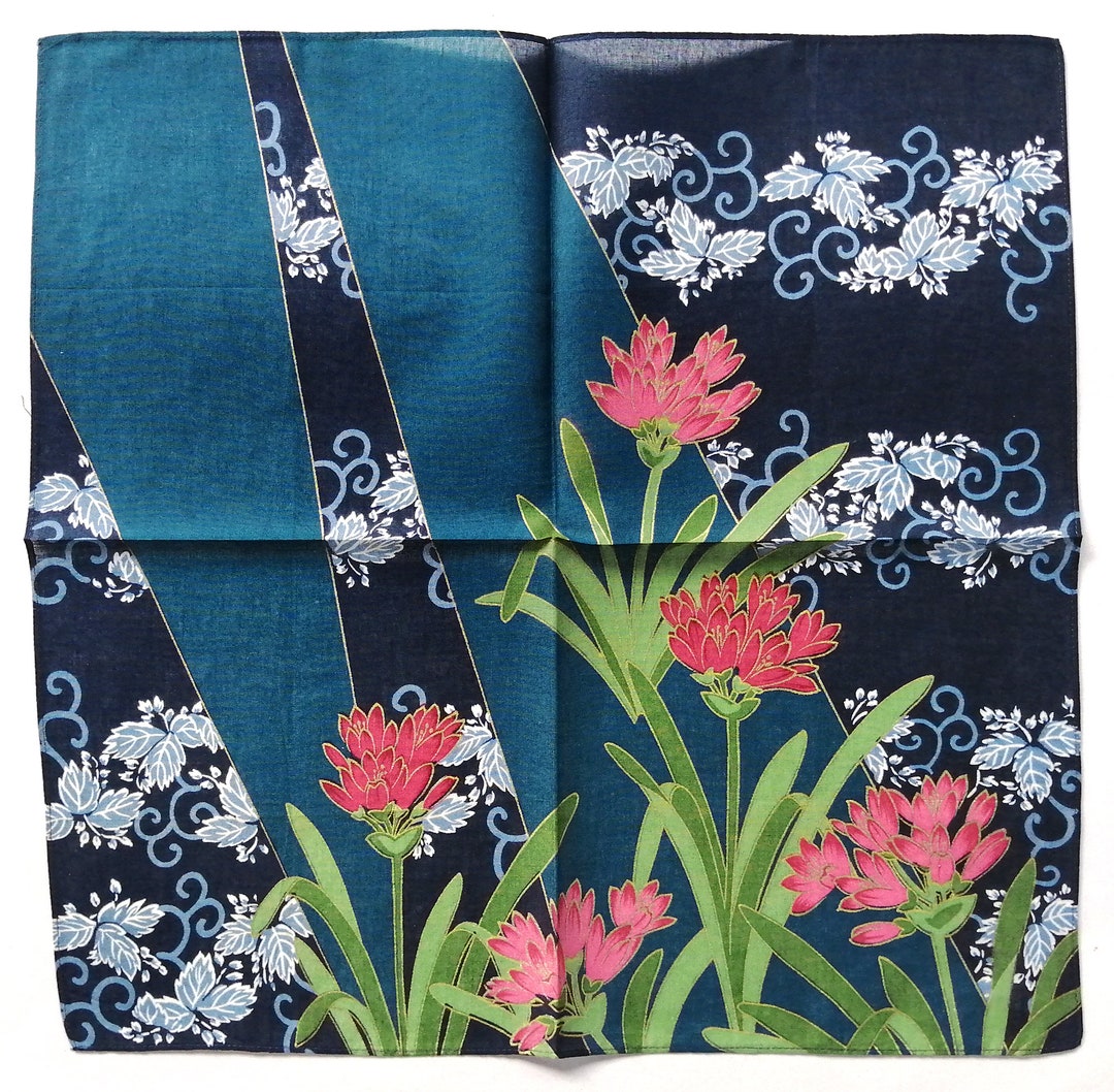 Japanese Vintage Handkerchief Flowers Motif Kimono Pocket 17 X 17 ...