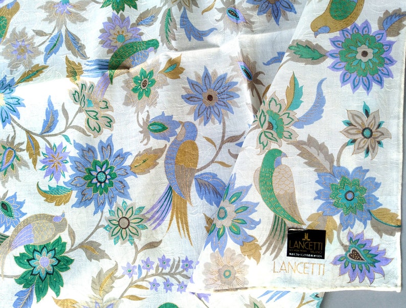 Vintage Lancetti Early 2000s Scarf Birds - Floral Print 21 X 21 Inches ...