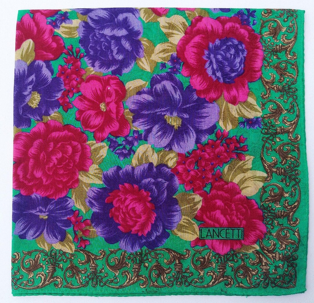 Vintage Lancetti Handkerchief 2000s - Floral Scarf 20 X 19.5 Inches I ...