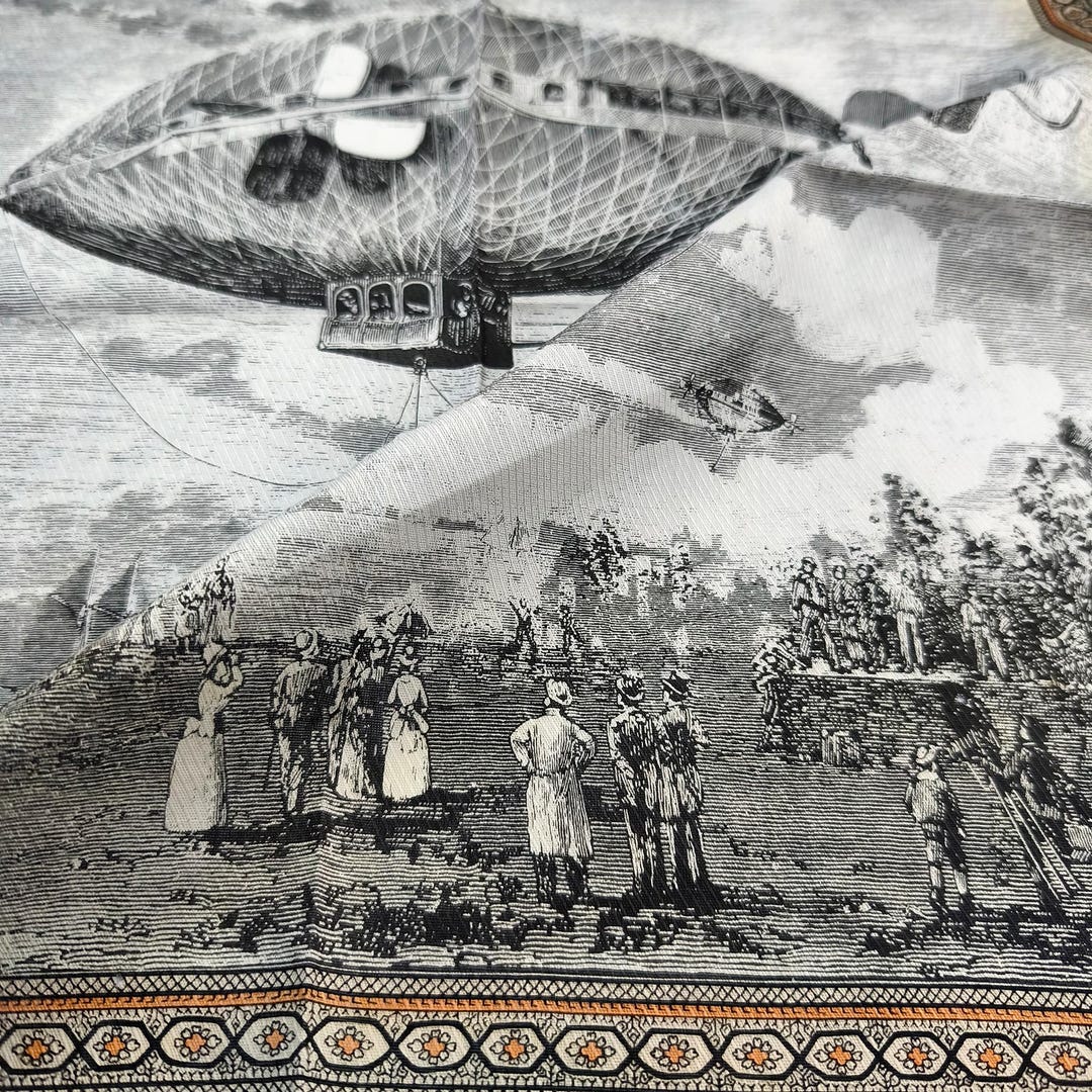 Yuki Tori Vintage Handkerchief | Victorian Era Airship Scene | Aviation ...