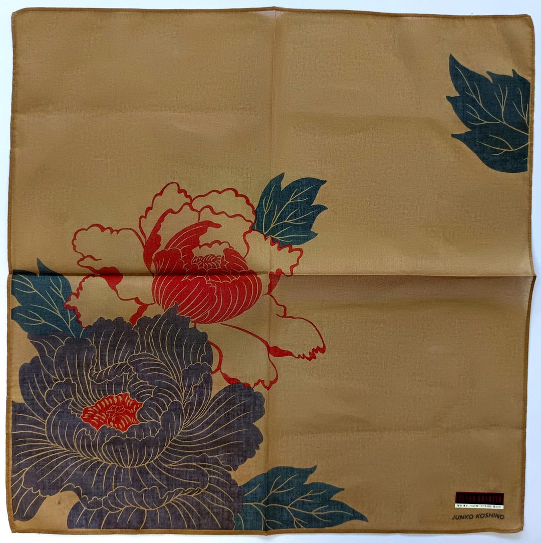 Vintage Junko Koshino Handkerchief – Japanese Peony (botan) Floral ...