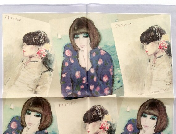 Portrait de Tetsuko Tokyo 1981 Vintage Handkerchief A… - Gem
