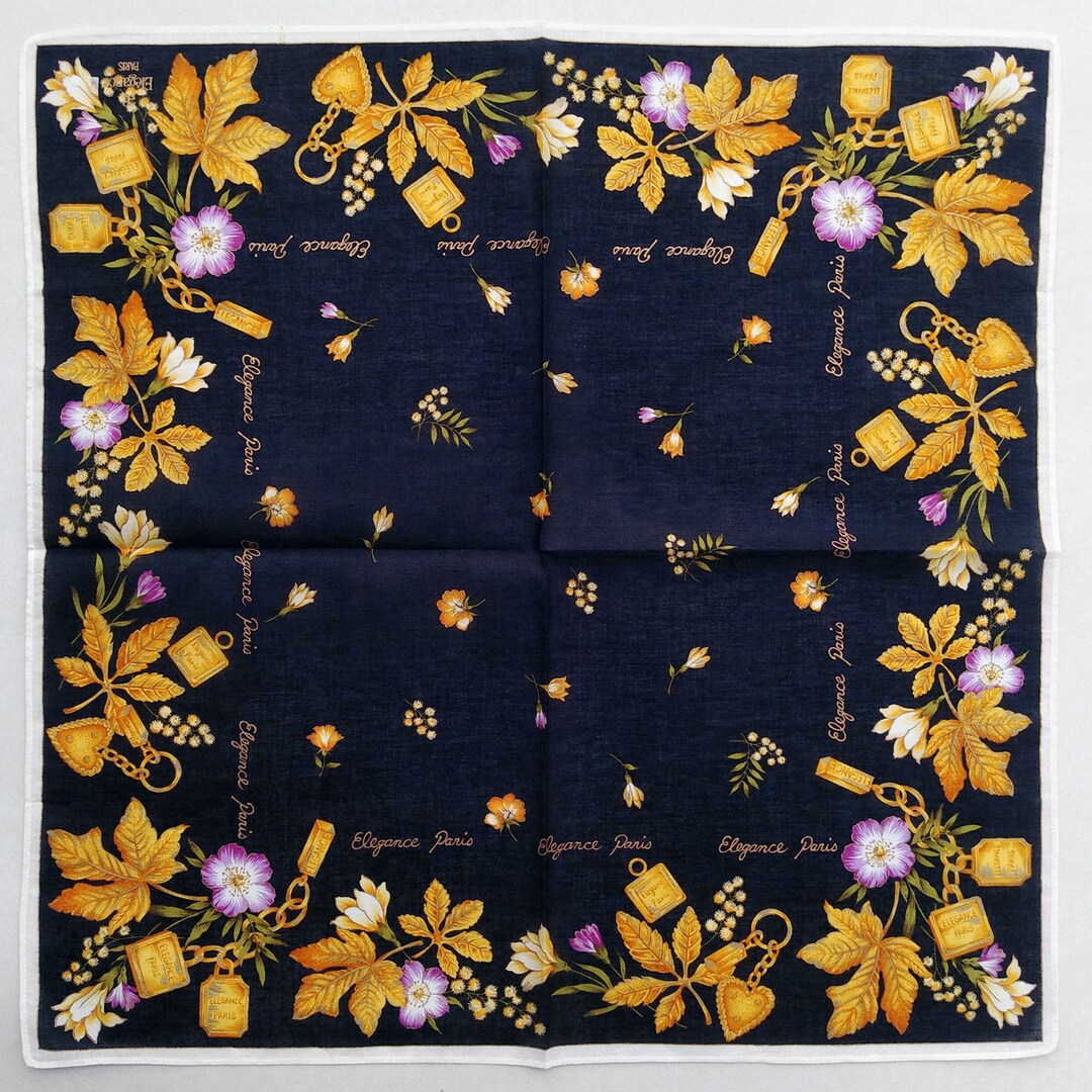 Elegance Paris Vintage Handkerchief Gold Jewelry Chain Floral 19 X 18.5 ...