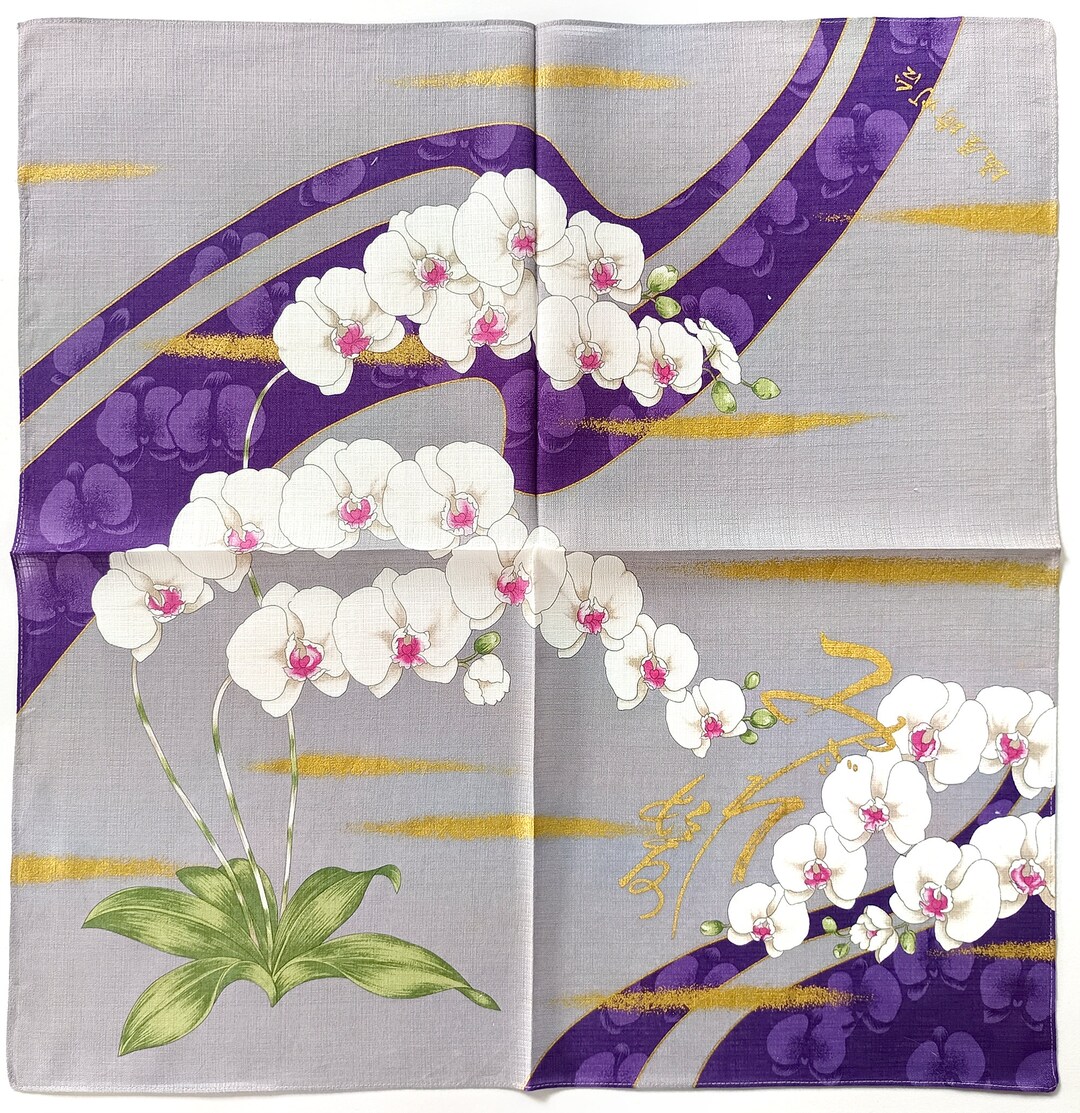 Vintage Japanese Handkerchief Orchids Flowers Kimono 21 X 20 I Free ...