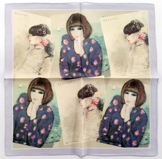 Portrait de Tetsuko Tokyo 1981 Vintage Handkerchief A… - Gem