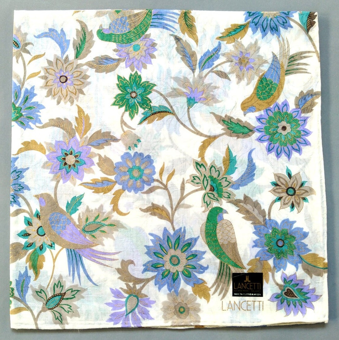 Vintage Lancetti Early 2000s Scarf Birds - Floral Print 21 X 21 Inches ...