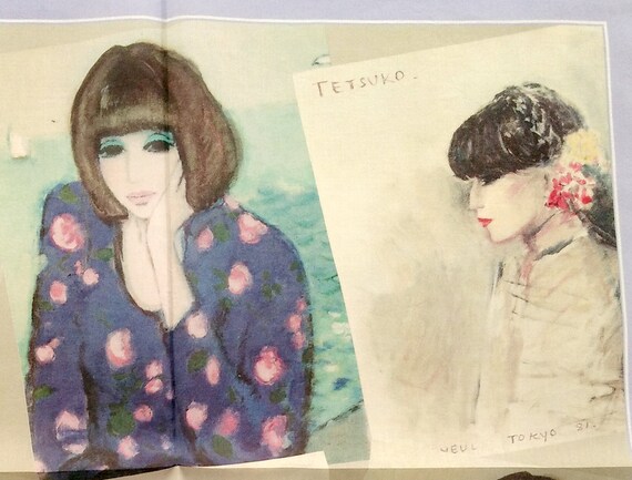 Portrait de Tetsuko Tokyo 1981 Vintage Handkerchief A… - Gem
