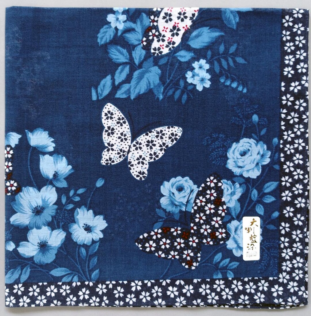 Vintage Japanese Handkerchief Floral Butterflies Kimono 21.5 X 21.5 ...