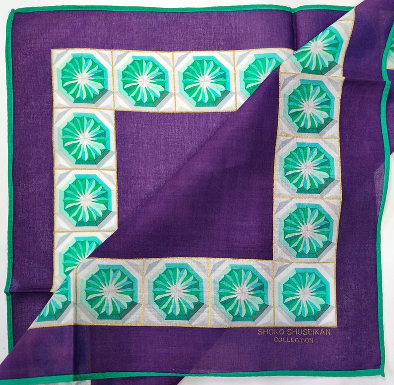 Vintage Japanese Handkerchief: Shoko Shuseikan Geometric Floral Cotton ...