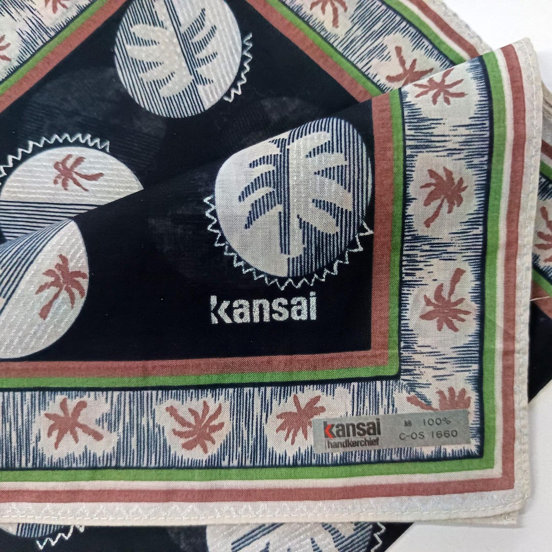 Vintage Kansai Handkerchief – Monstera Leaf Roundel Pattern 16.5 X 16.5 ...