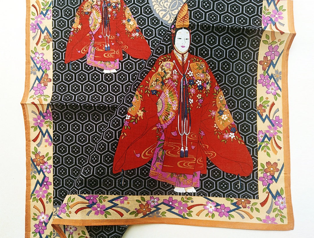 Noh Japanese Classical Dance Drama, Japanese Vintage Handkerchief 17 X ...