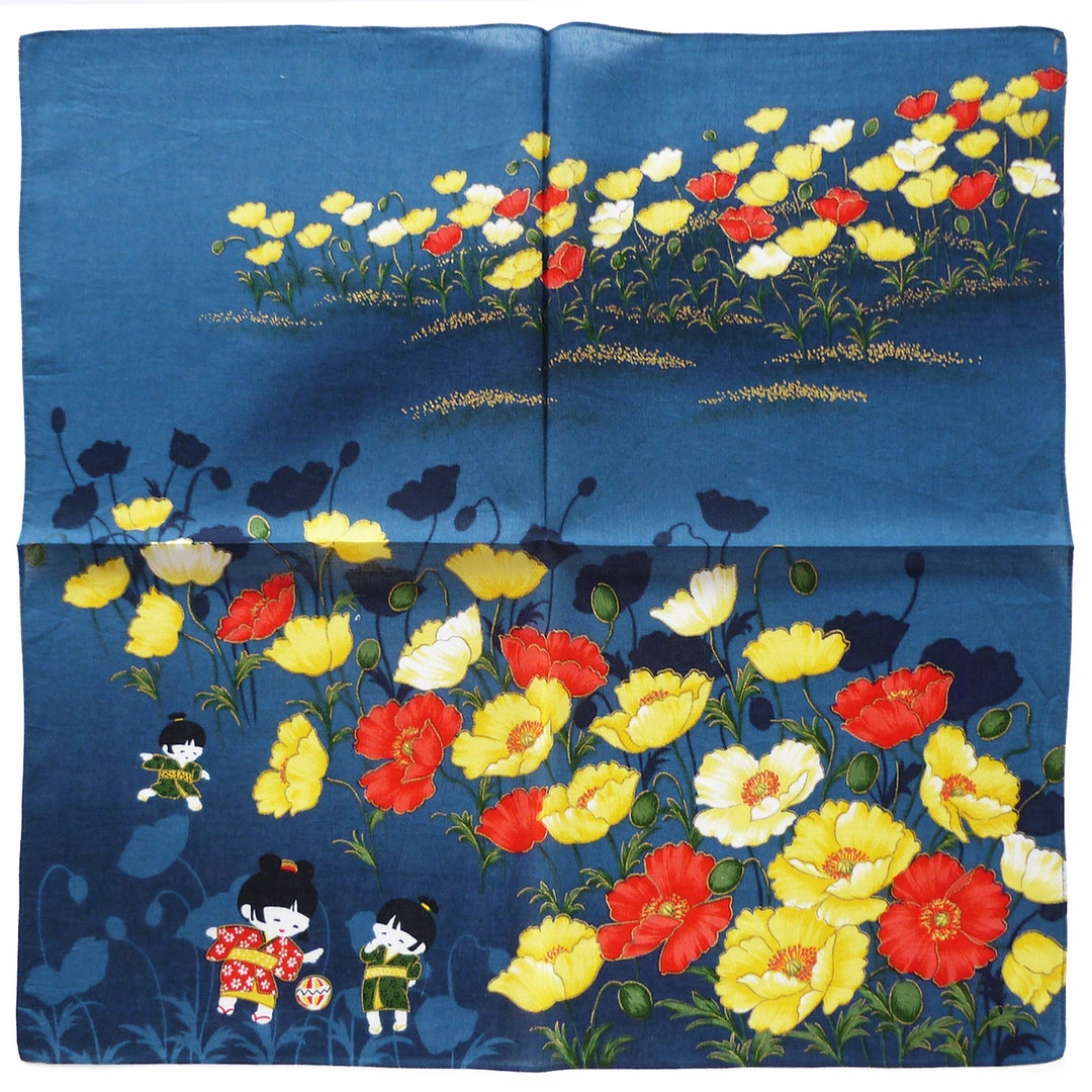 Japanese Handkerchief, Women Handkerchief, Vintage Handkerchief, Floral ...