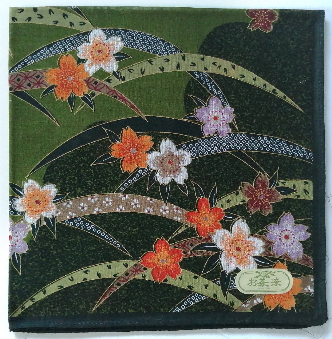 Japanese Vintage Handkerchief Motif Cherry Blossom Green 17 X 16.5 ...