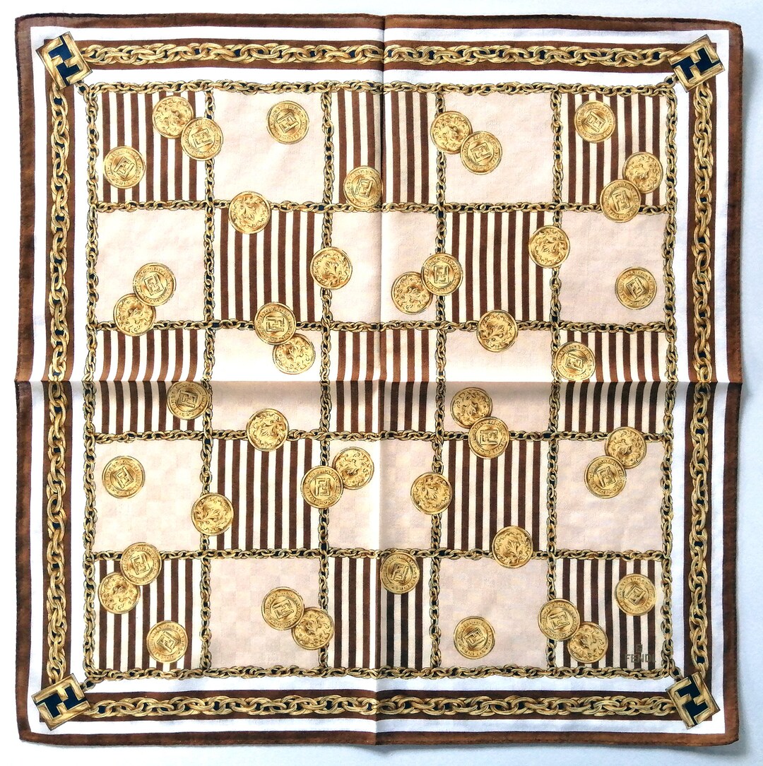 Fendi Vintage Handkerchief Luxury Coins Logo 19.5 X 19.5 Inches I Free ...