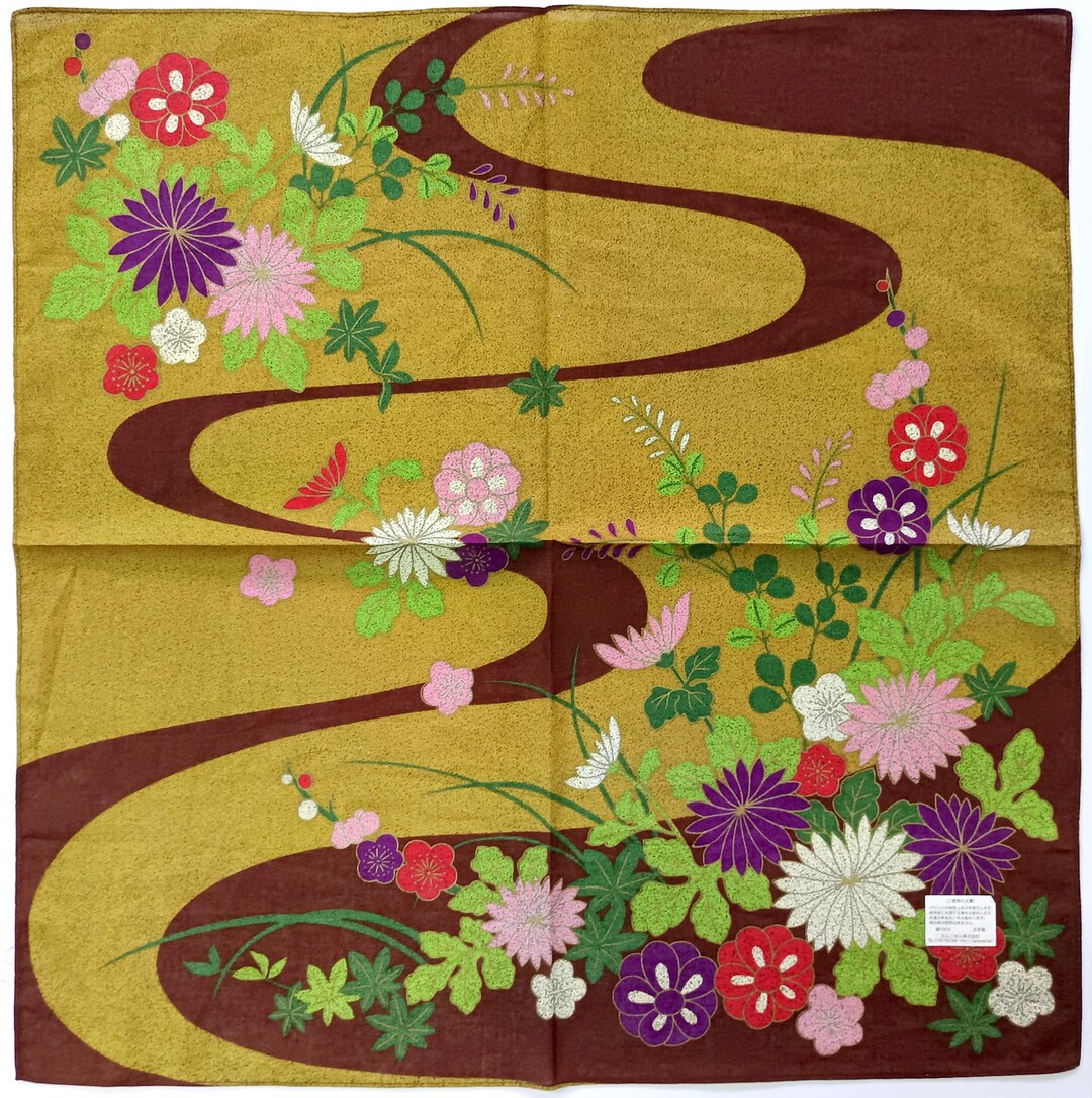 Vintage Japanese Handkerchief – Traditional Floral Motifs With Flowing ...