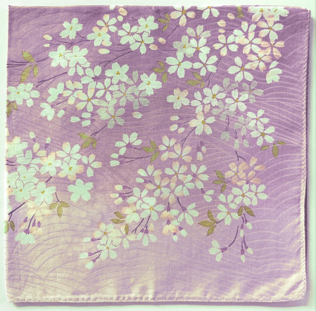 Vintage Japanese Handkerchief Cherry Blossom Floral on Purple 19.5 X 19 ...