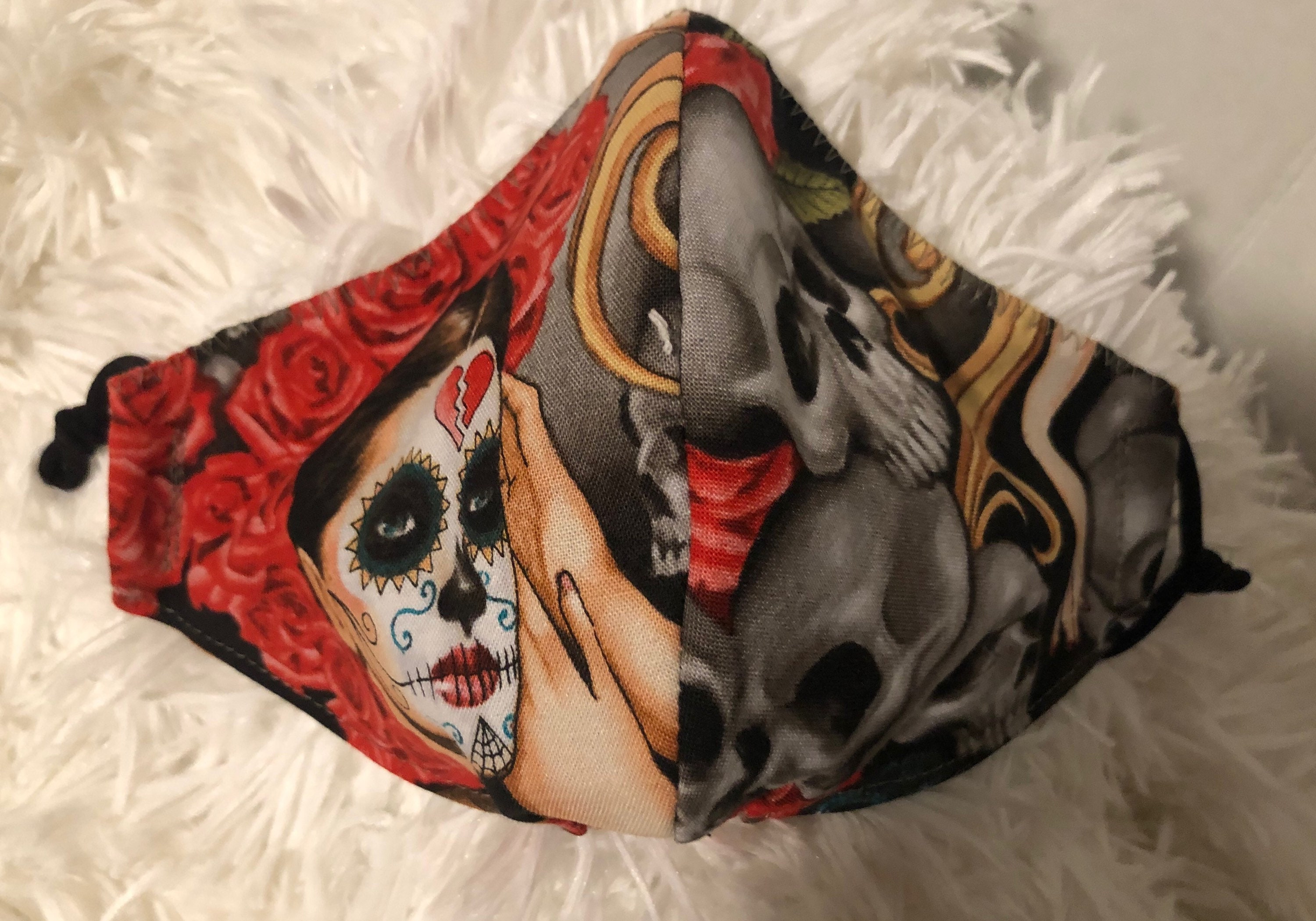 Face Mask, Day of the Dead Print Comfortable Washable Cotton, Hand Made ...