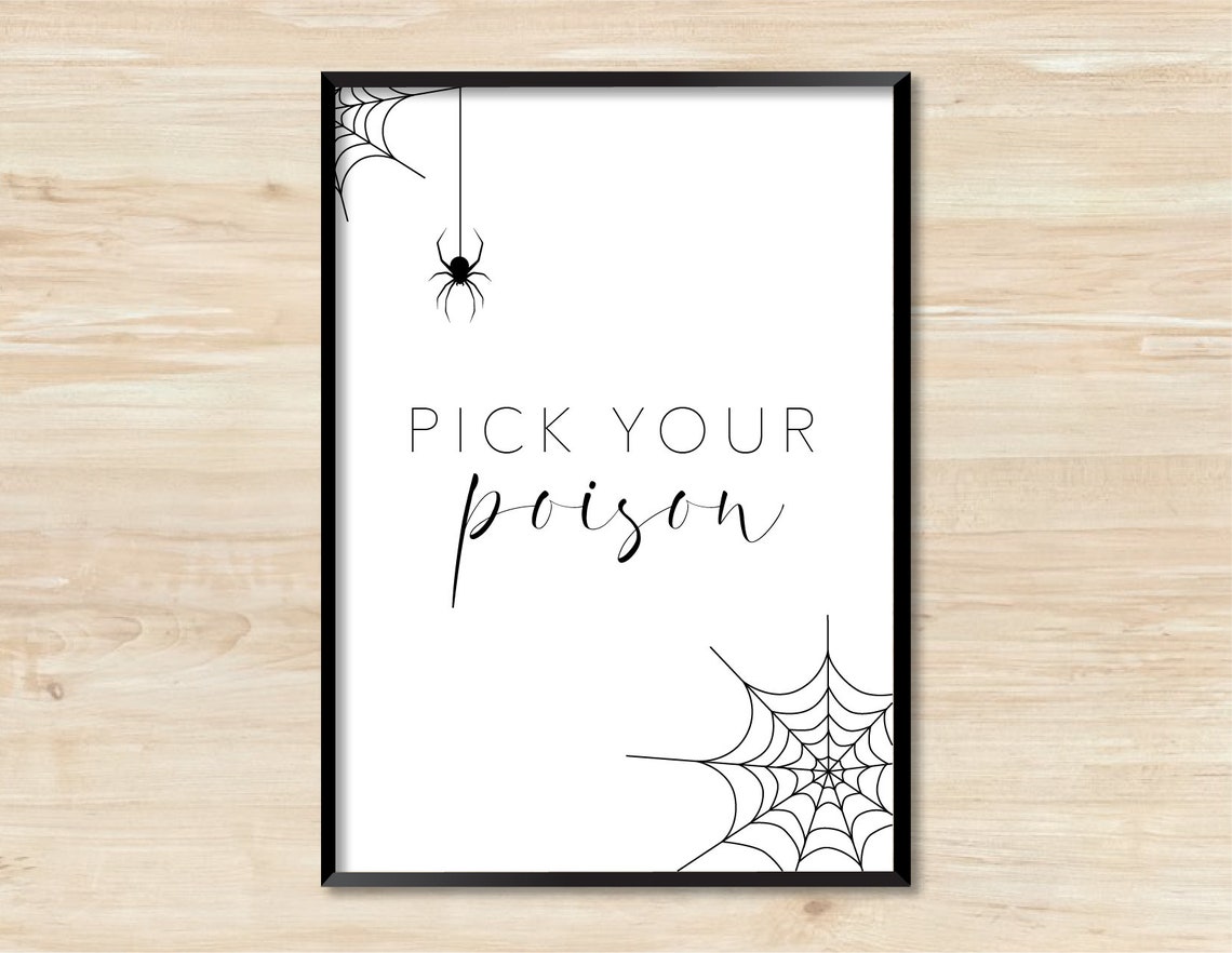 Pick Your Poison Sign - Halloween Party Sign - Bar Cart Sign - Etsy
