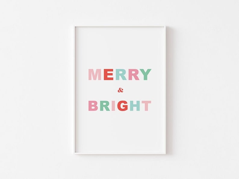 Merry & Bright Printable Christmas Sign - Etsy