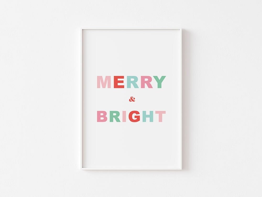Merry & Bright Printable Christmas Sign - Etsy