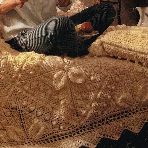 Vintage Knit Bedspread and Cushion Pillow Leaf Counterpane - Etsy