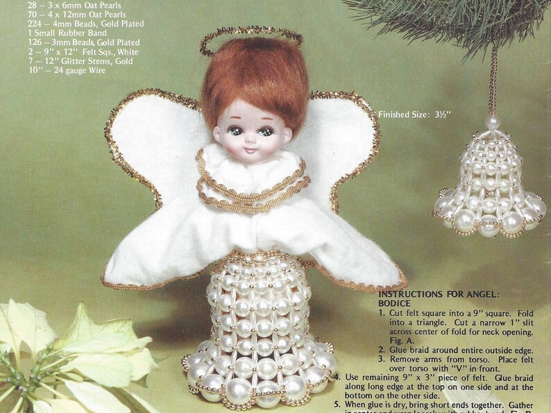 Vintage bead pattern Pearl Angel and Pearl Bell ornament bead | Etsy