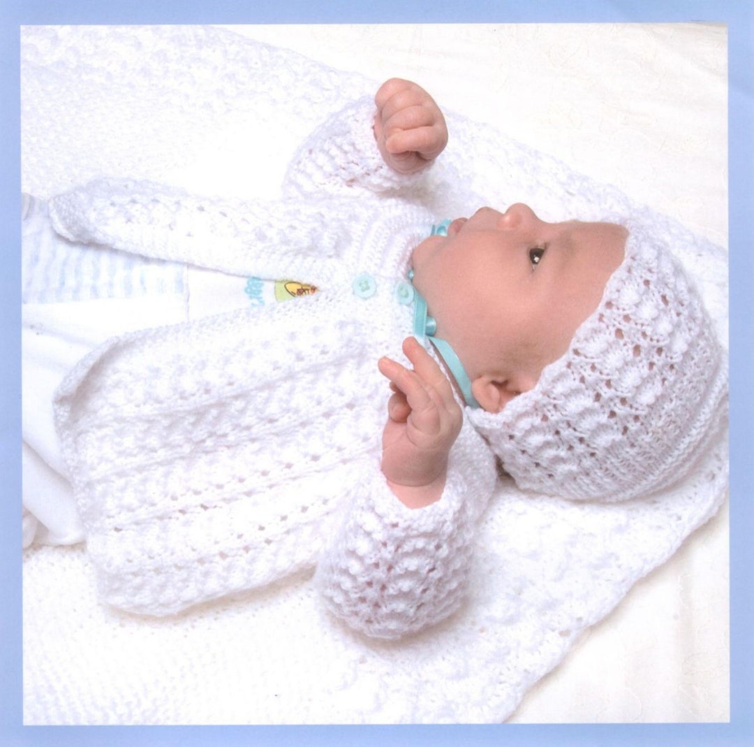 Vintage Knit Baby Angel Cardigan Bonnet Bootees Instant Download ...