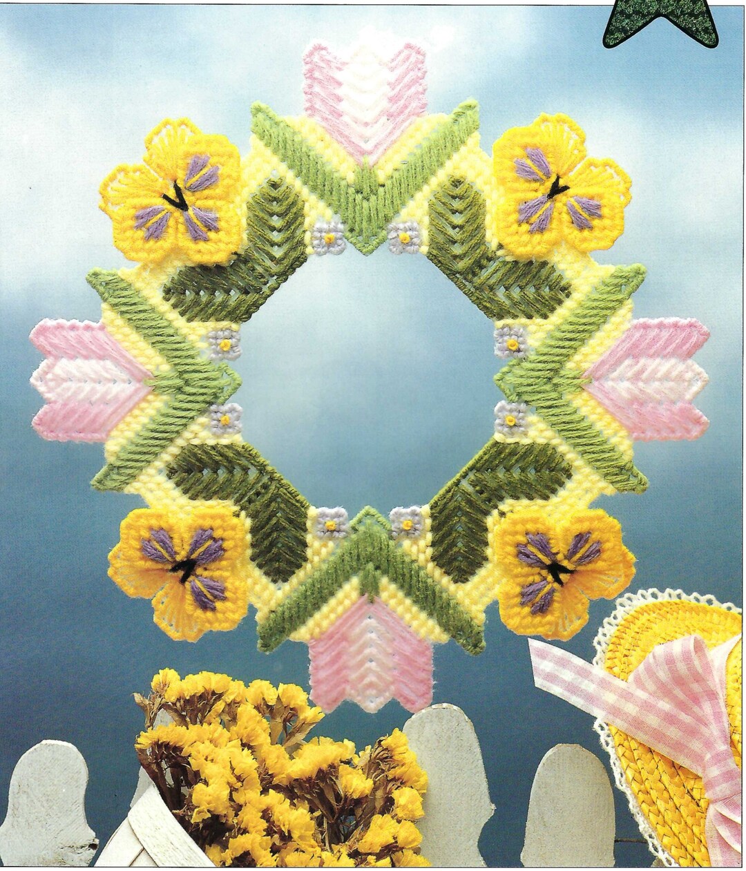 Digital Pdf Vintage Plastic Canvas Spring Flowers Wreath Download ...