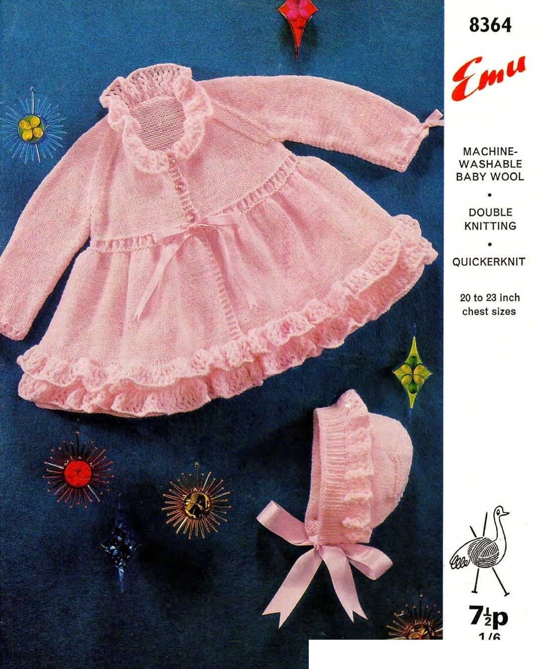 Emu 8364 Vintage Knit Pattern Baby Matinee Coat Jacket With Bonnet ...