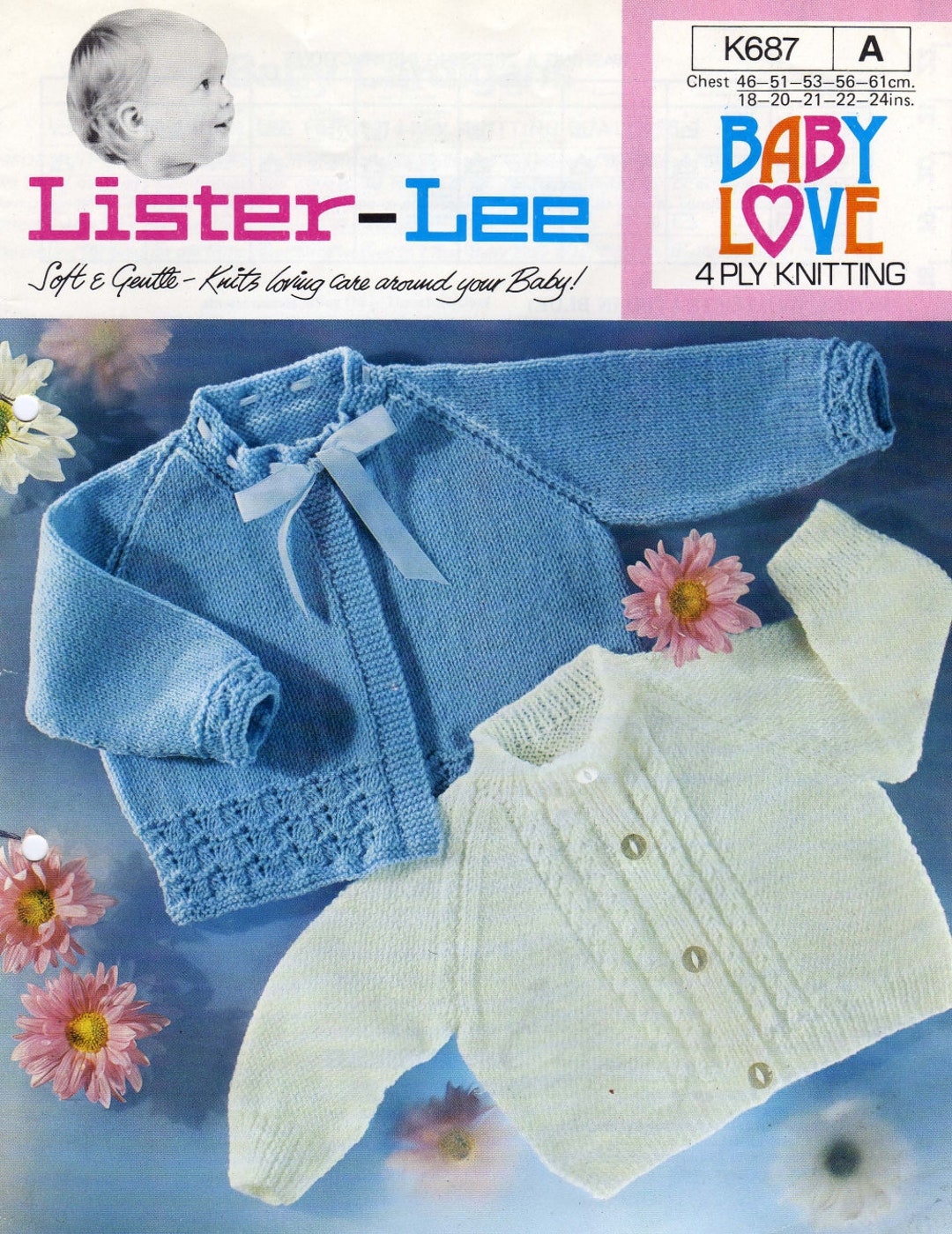 Vintage Lister Lee Knit Pattern Baby Cardigans 2 Styles Raglan Shaping ...