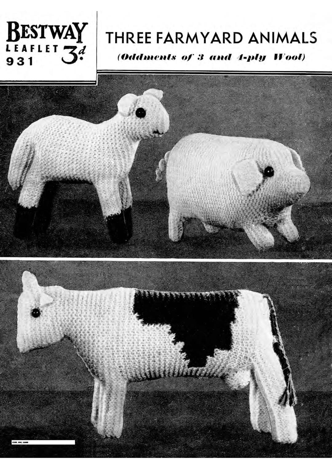 Vintage Pdf Toy Knits Bestway Farmyard Animals Knit Cow Lamb Pig ...