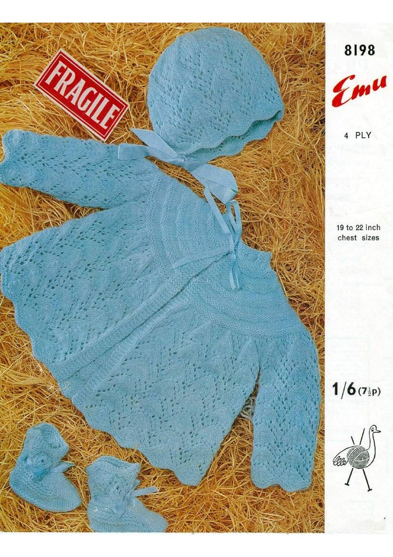 Vintage Knit Pattern Emu 8198 Baby Pram Set Coat Bonnet - Etsy