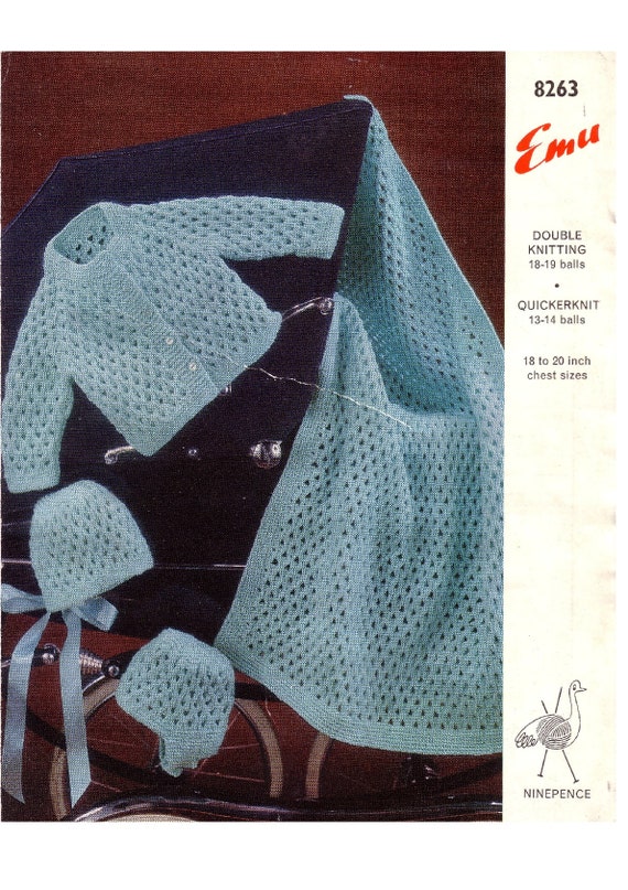 Emu 8263 Baby Jacket Bonnet Pram Cover to Knit DK yarn instant | Etsy