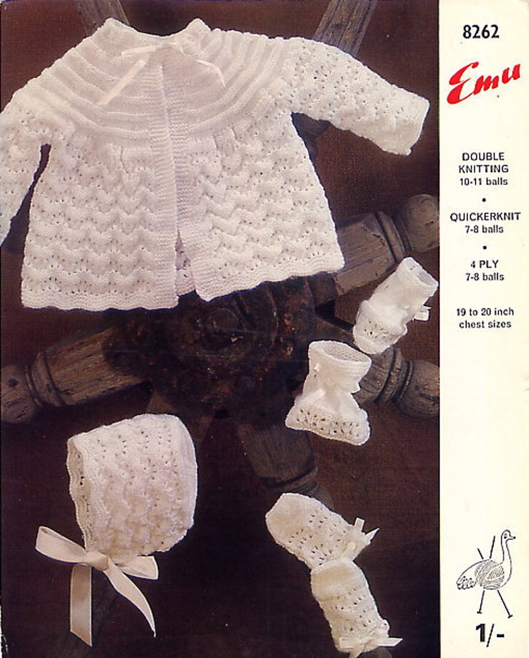 Knit Pattern Emu Vintage Baby Coat Bonnet Bootees Instant Download ...