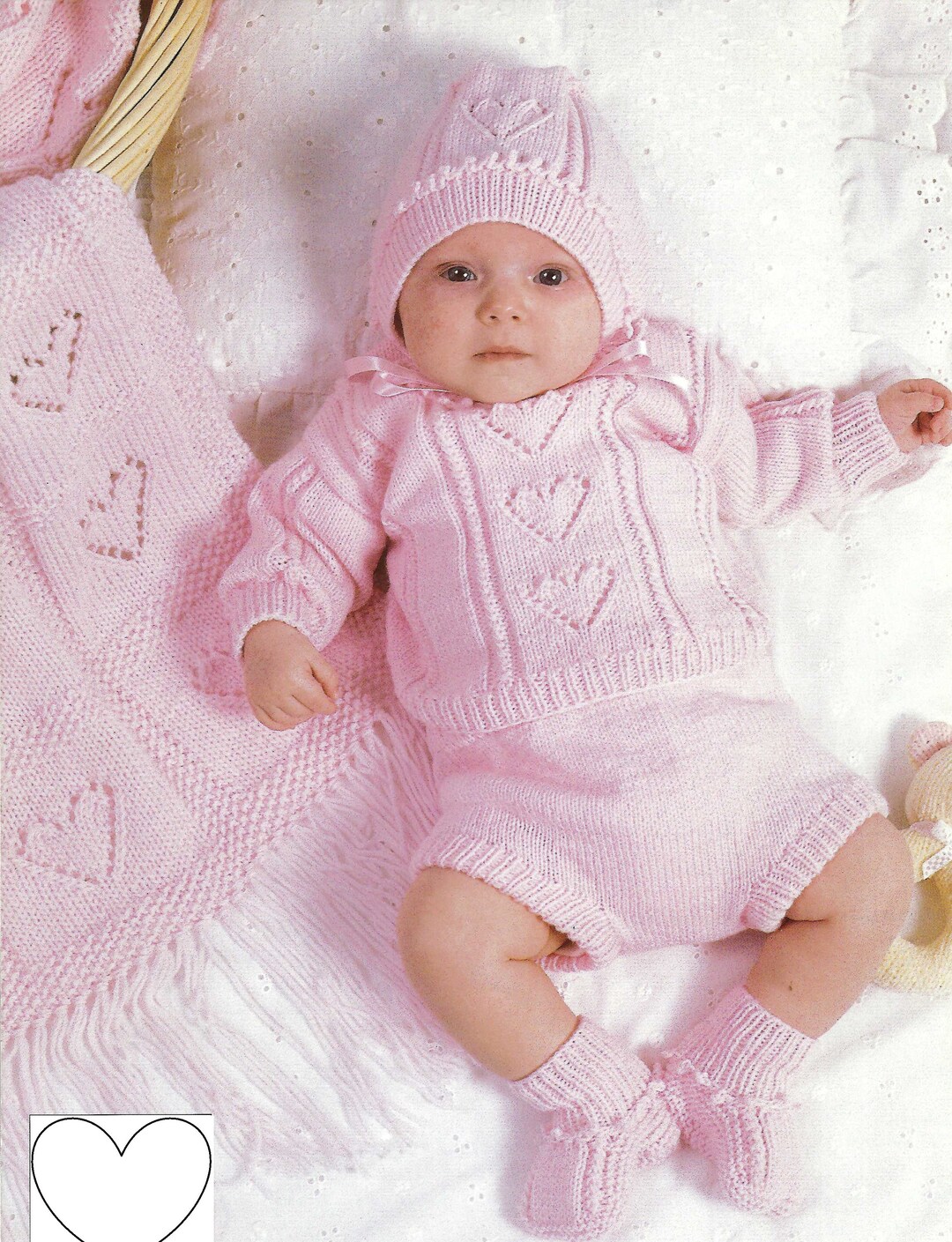 Pdf Baby Heart Set Sweater Bonnet Booties Blanket Instant Download ...