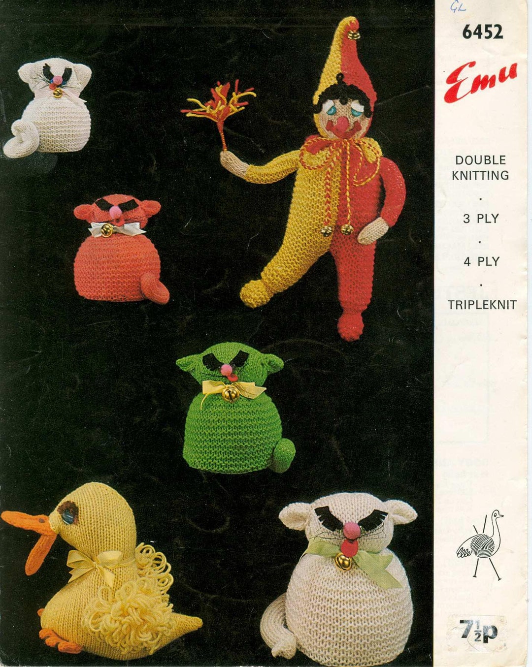 Emu Vintage Cute Toys to Knit Jester Duck and Cat Family - Etsy