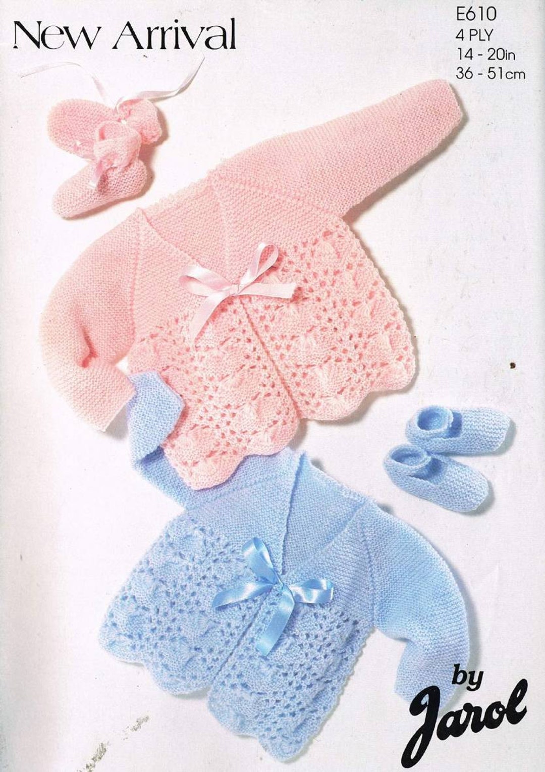 Vintage Knit Pattern Jarol Baby Matinee Coat Bootees Slippers to Knit ...