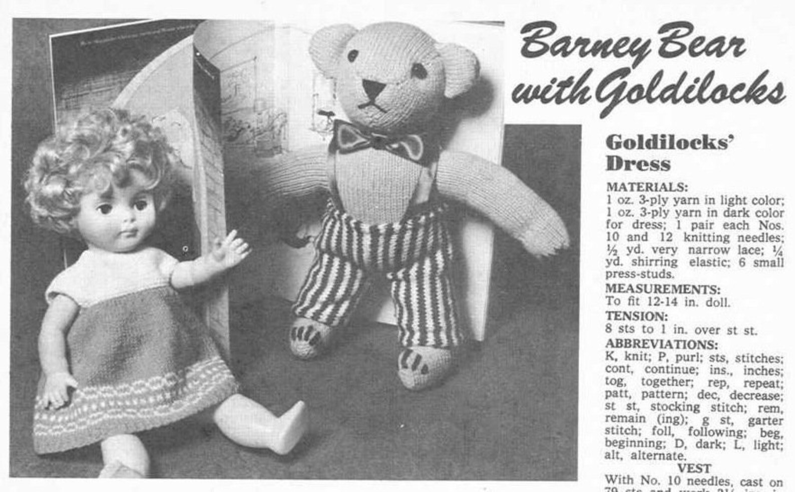 Vintage Pdf Barney Teddy Bear Toy and Goldilocks Doll Dress - Etsy